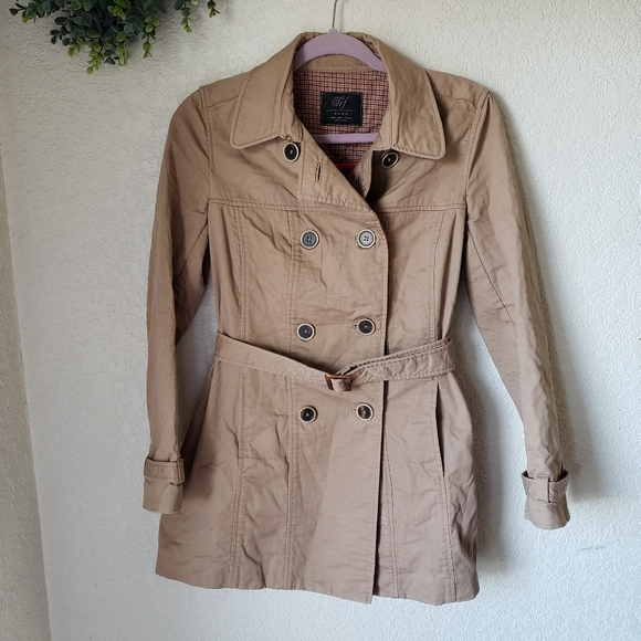 Zara | Jackets & Coats | Zara Trf Collection Belted Double Breasted Tan ...
